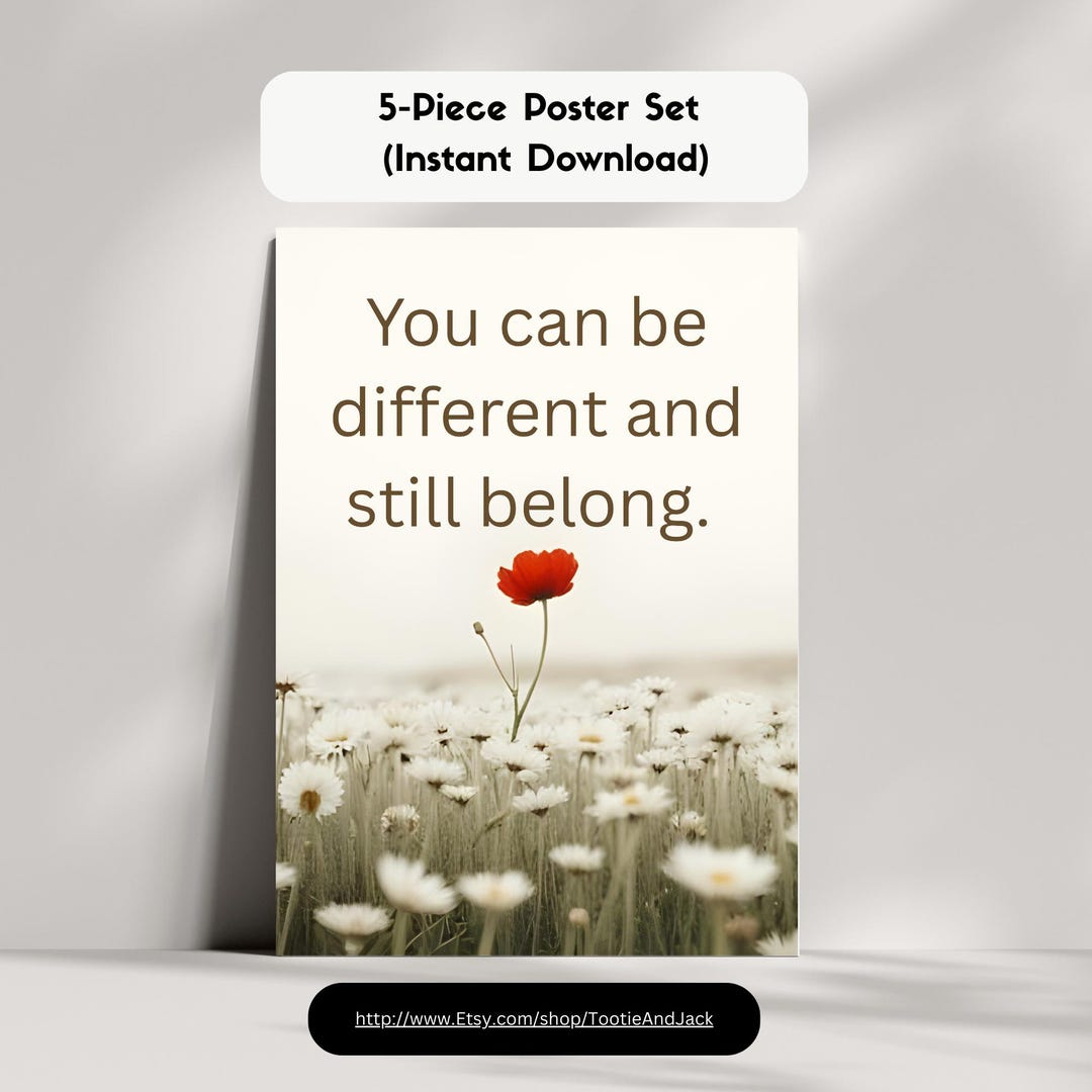 Neutral Floral Printable Wall Art Set, 5 Positive Affirmation Posters ...