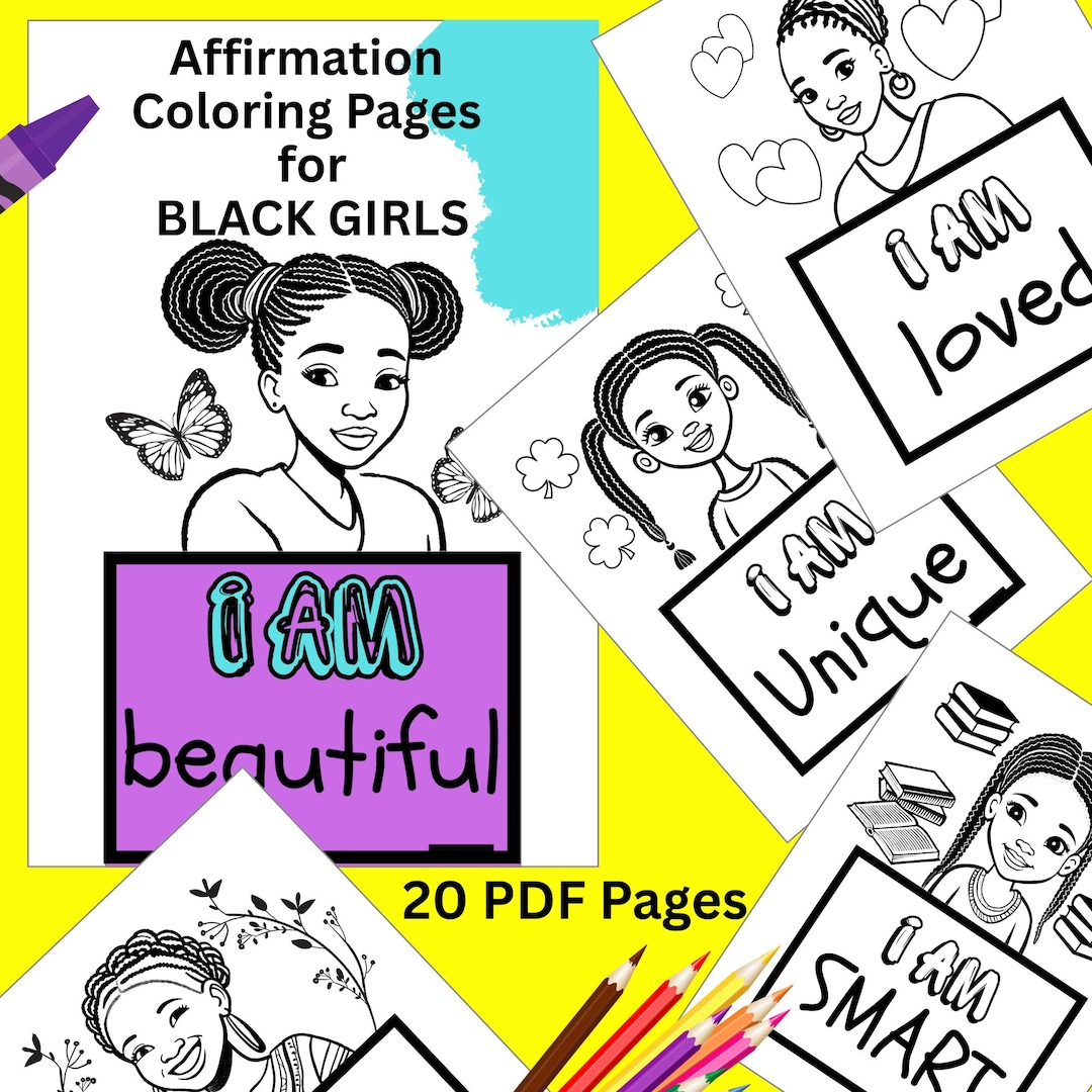 Black Girl Affirmation Coloring Pages, Positive Kids Teen Color ...