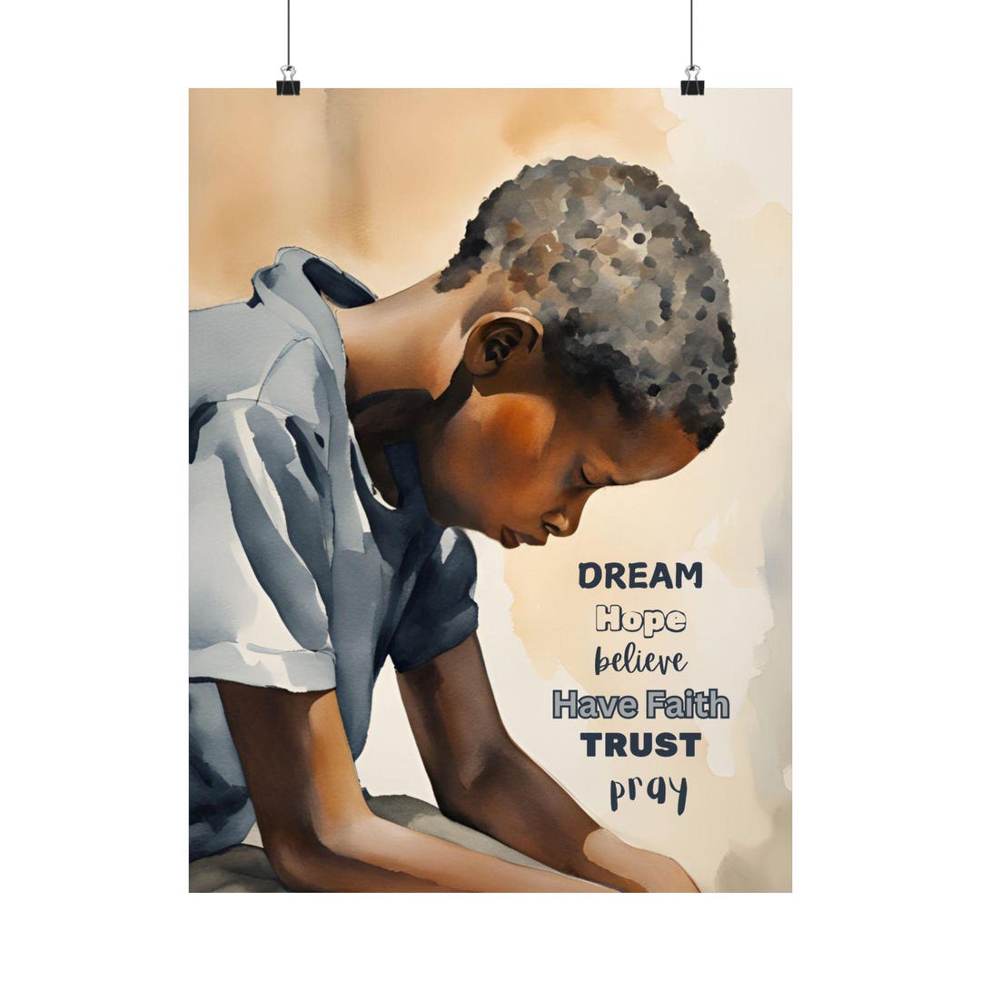 Black Boy Affirmation Wall Art, Faithful Prayer Poster - Dream Hope ...