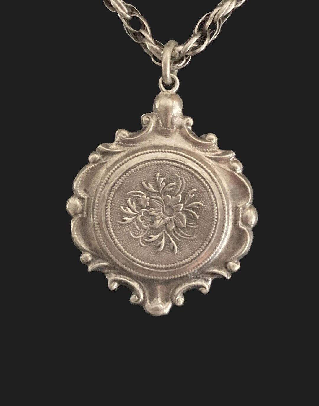 Antique Victorian Floral Silver Necklace - Etsy