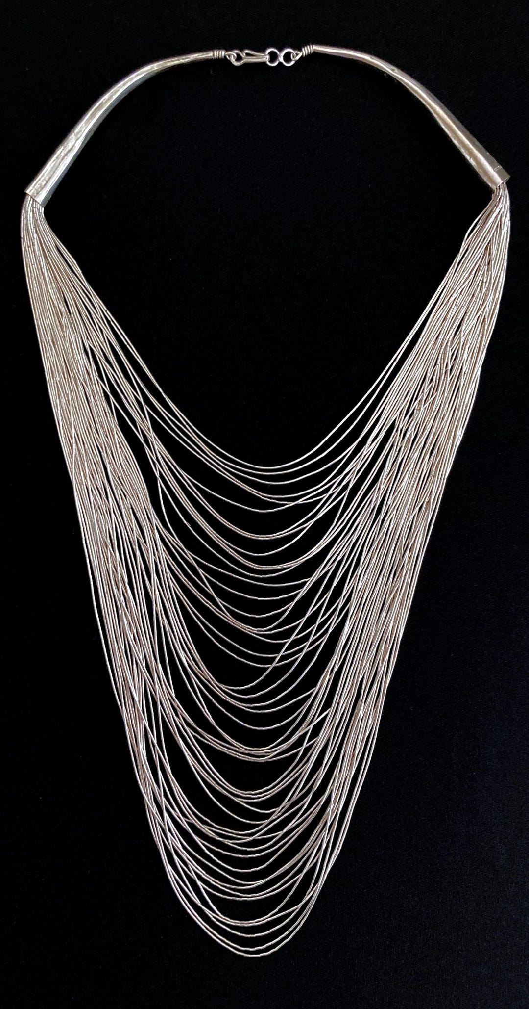 Vintage 1970s Liquid Silver Bib Necklace - Etsy