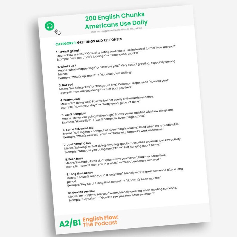 200 English Chunks Americans Use Daily - Etsy