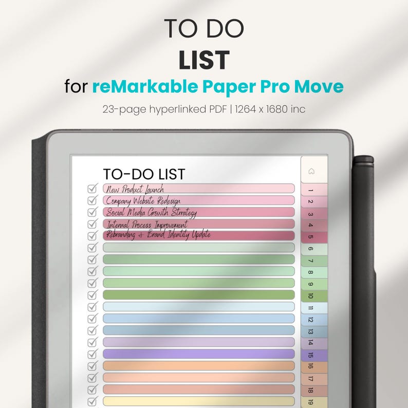 To Do List for Remarkable Paper Pro Move | 23 Color Sections Task ...