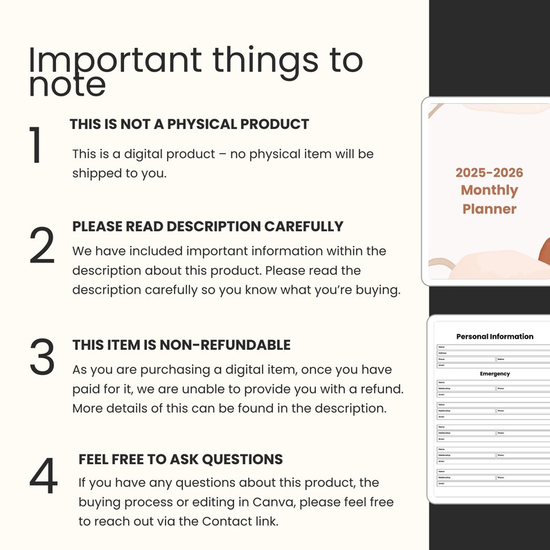 2025-2026 Monthly Planner, Printable PDF, Editable Template, PLR ...
