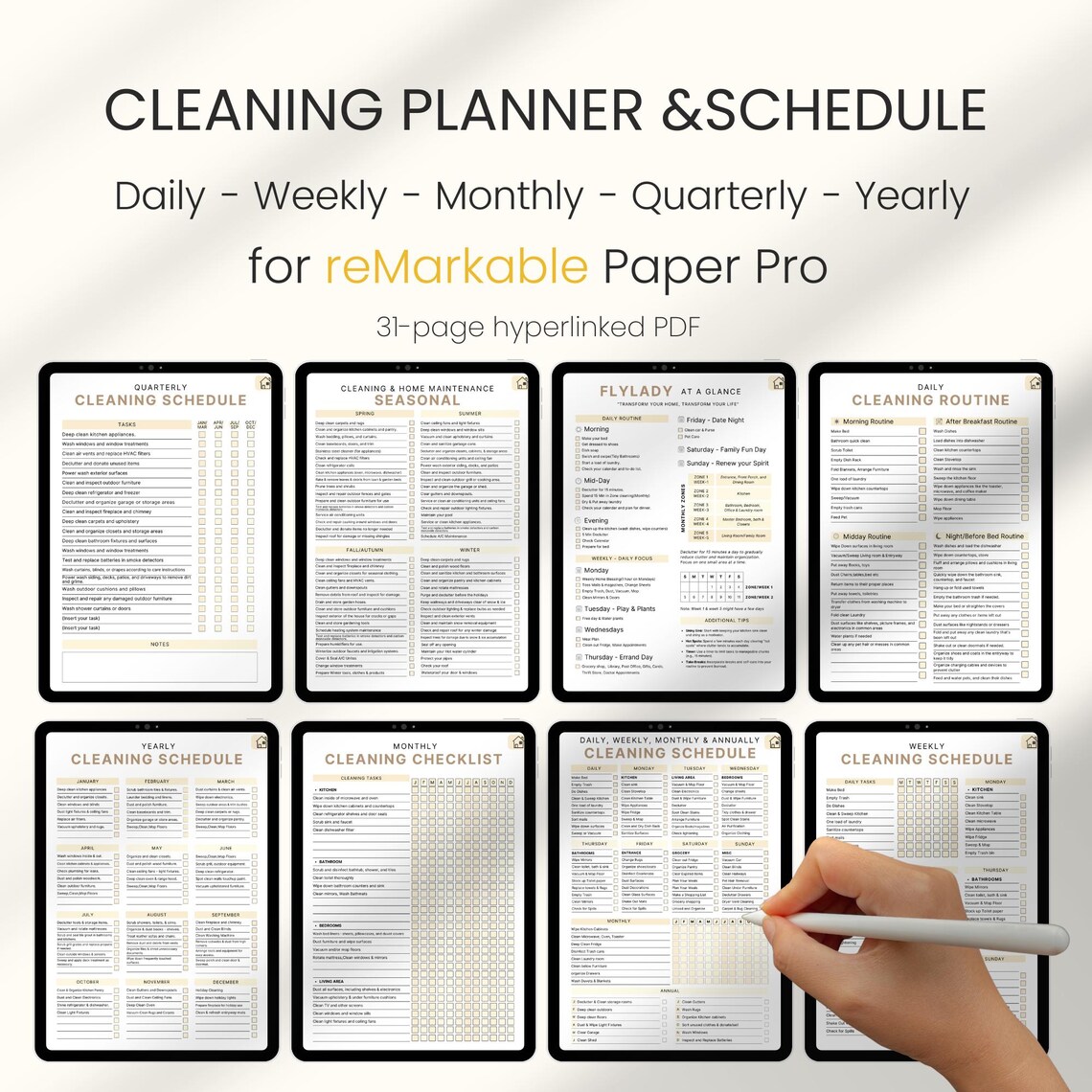 ADHD Cleaning Planner Remarkable Paper Pro, Remarkable 2 Hyperlinked ...