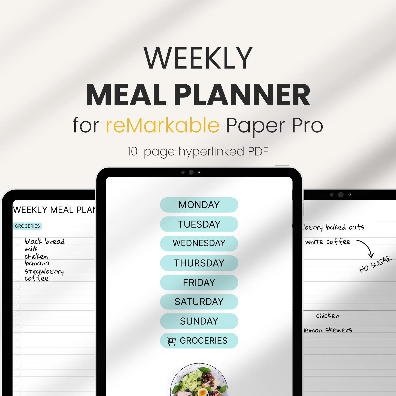 Weekly Meal Planner for Remarkable Pro & 2, Digital Meal Planner ...