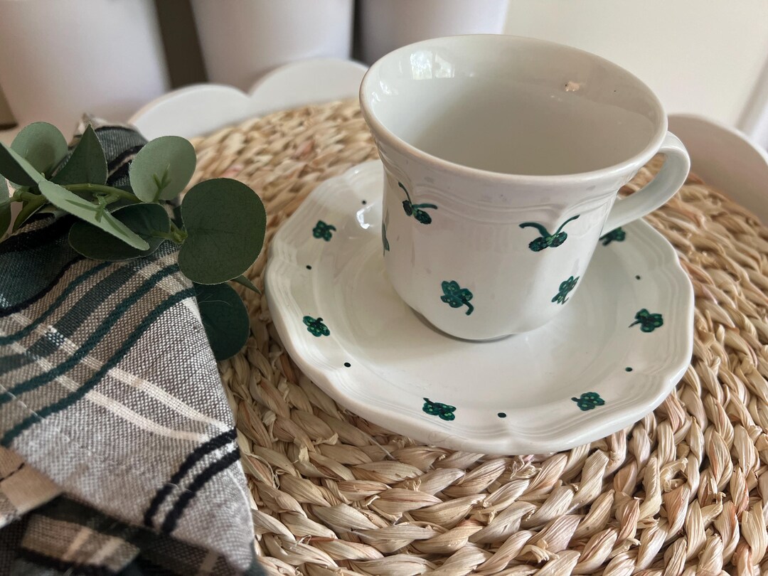 Hand Painted Cup and Saucer Shamrocks - Etsy