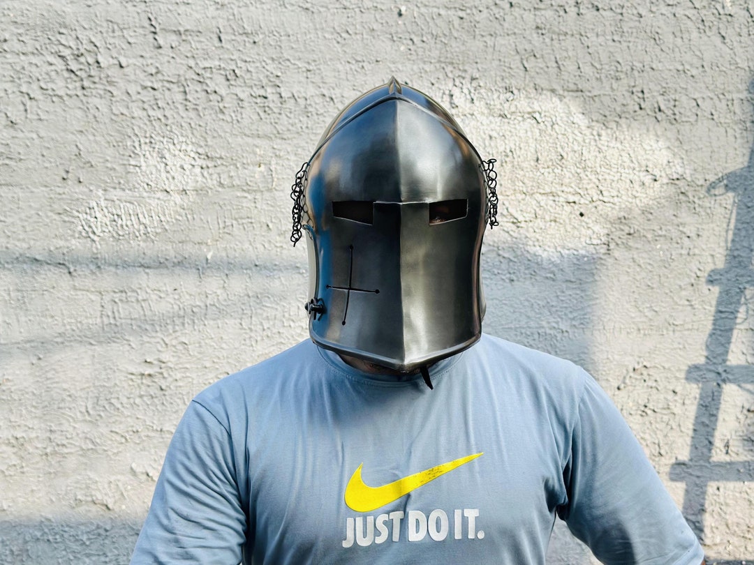 Barbute Visor Helmet Medieval 18 Gauge Steel Helmet With Wooden Stand ...