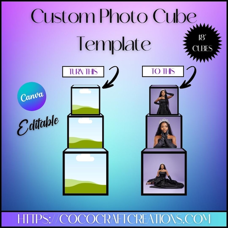 Photo Cube Mockup & Template,canva Frame,drag and Drop,arch Backdrop ...