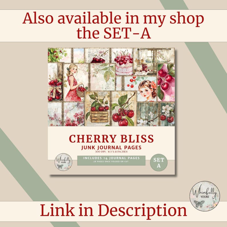 Cherry Junk Journal Pages, Printable Ephemera Kit, Watercolor Animals ...