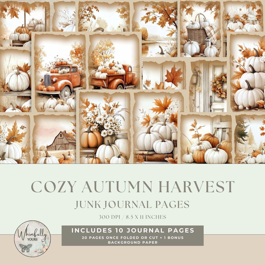 Autumn Harvest Digital Printables, Fall Pumpkin Junk Journal Pages ...