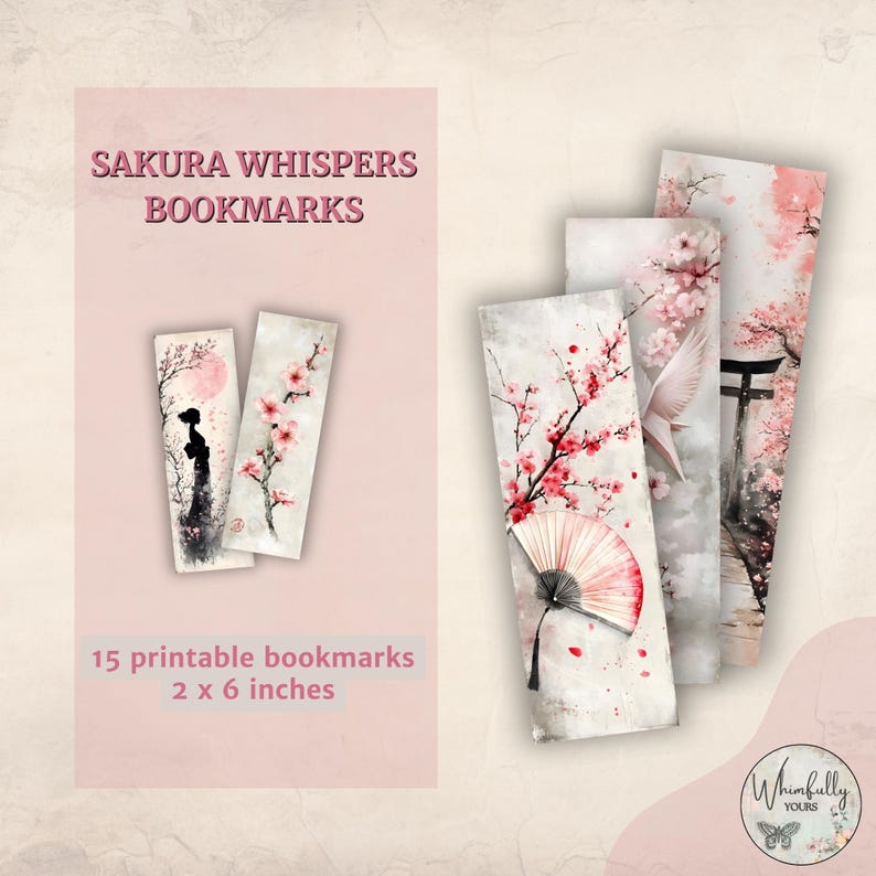 Sakura Bookmark Set, Cherry Blossom Digital Watercolor Floral ...