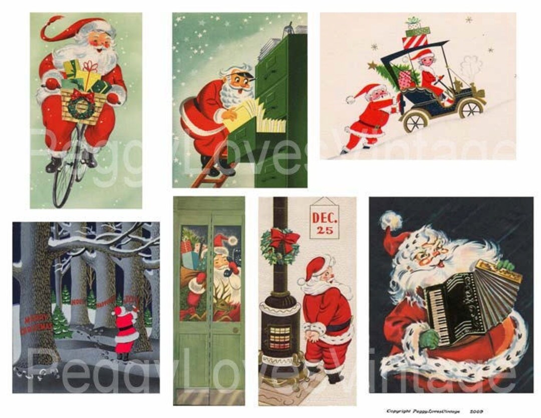 Santa 4 Digital Collage Vintage Greeting Christmas Cards - Instant ...