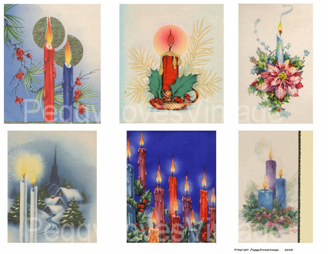 Candles 1 Digital Collage From Vintage Christmas Greeting Cards ...