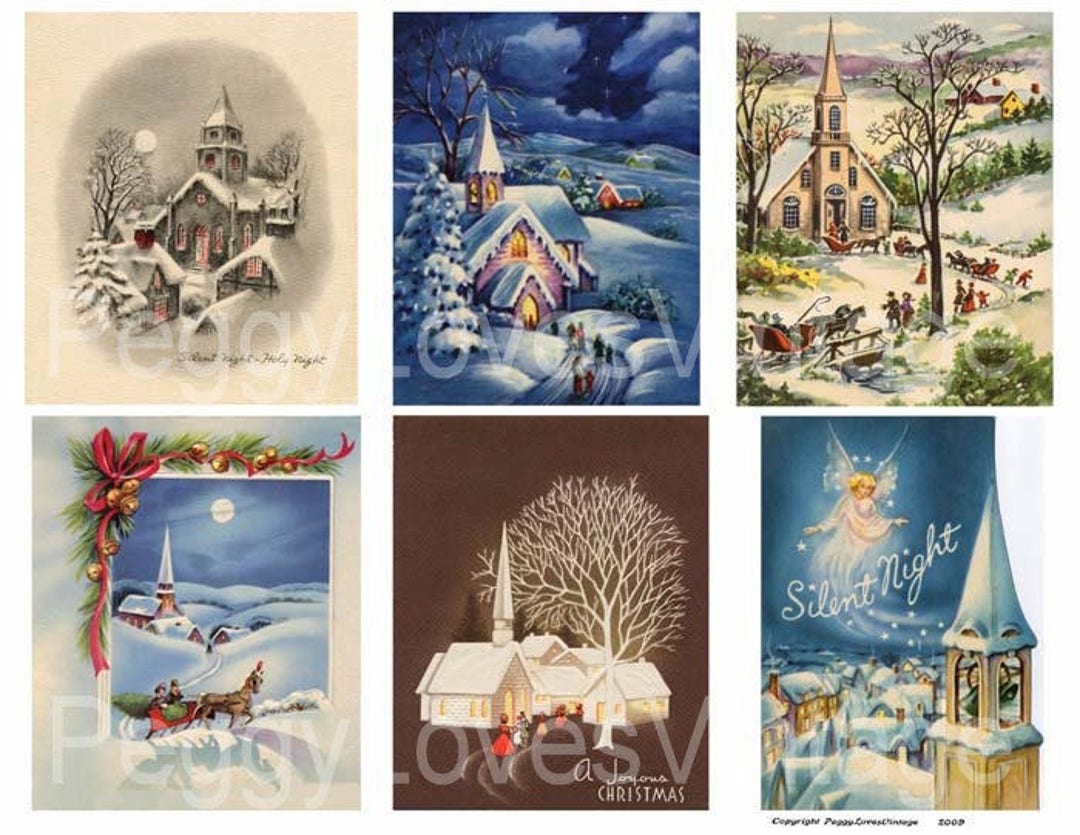 Church 2 Digital Collage From Vintage Christmas Greeting Cards ...