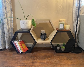 Hexagonal Solid Wood Modular Console Table Made in USA, Base Piece Plus Two Individual Hexagon ...