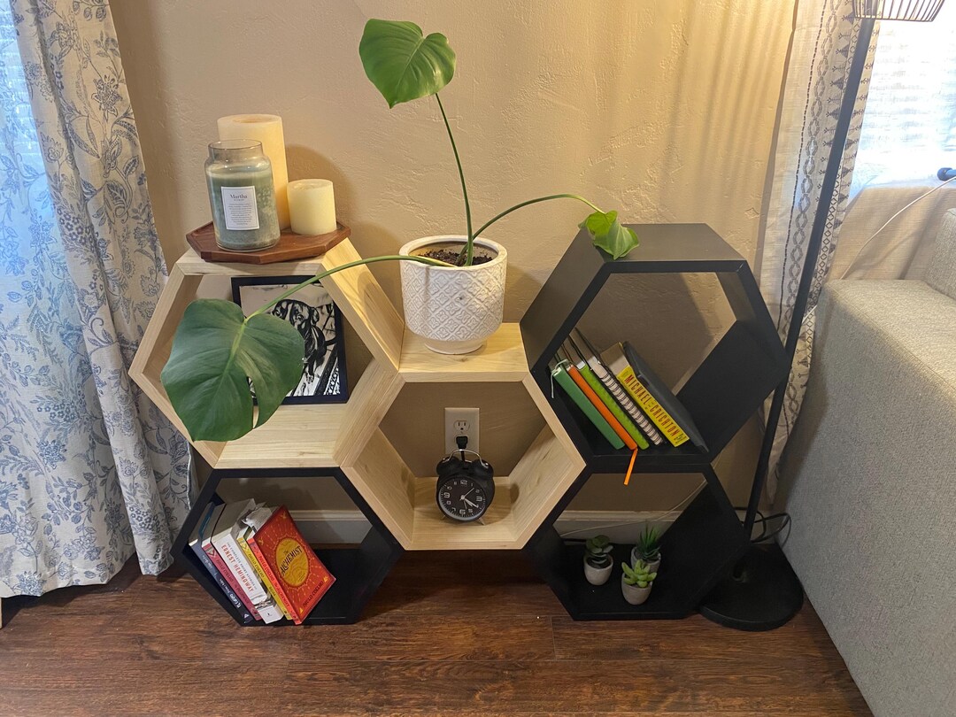 Hexagonal Solid Wood Modular Console Table Made in USA, Base Piece Plus Two Individual Hexagon ...