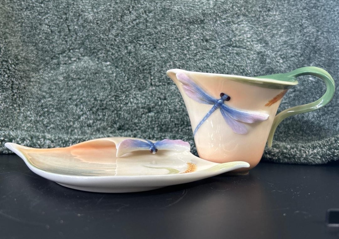 FRANZ Dragonfly Teacup and Saucer in Box No Styrofoam - Etsy