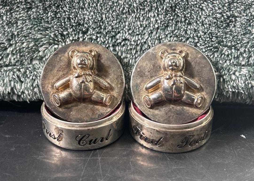 Silverplate Child’s First Tooth Curl Keepsake Boxes Antique Baby Shower ...
