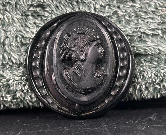 Antique Victorian Vulcanite Black Mourning Cameo Pin … - Gem