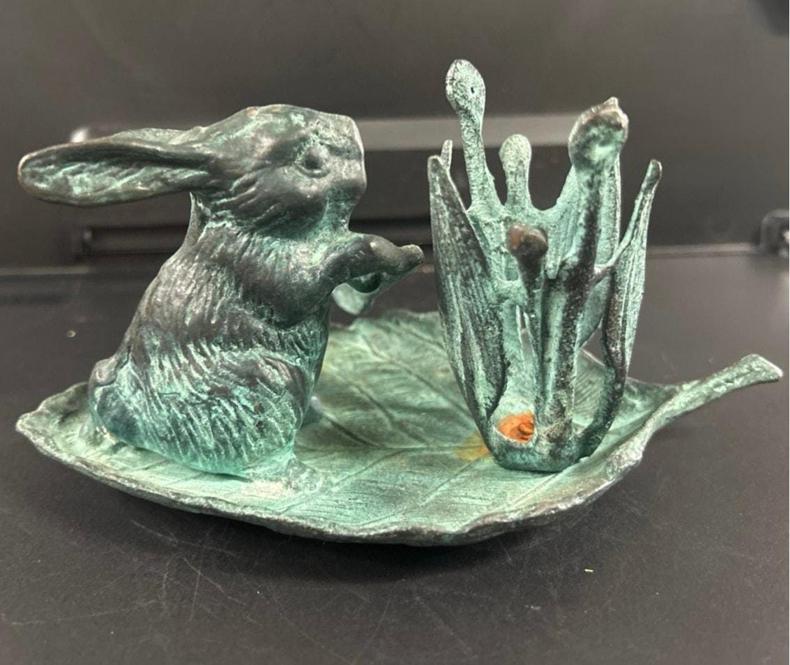 Andrea by Sadek Verdigris Brass Rowing Rabbit With Vase or Candle ...