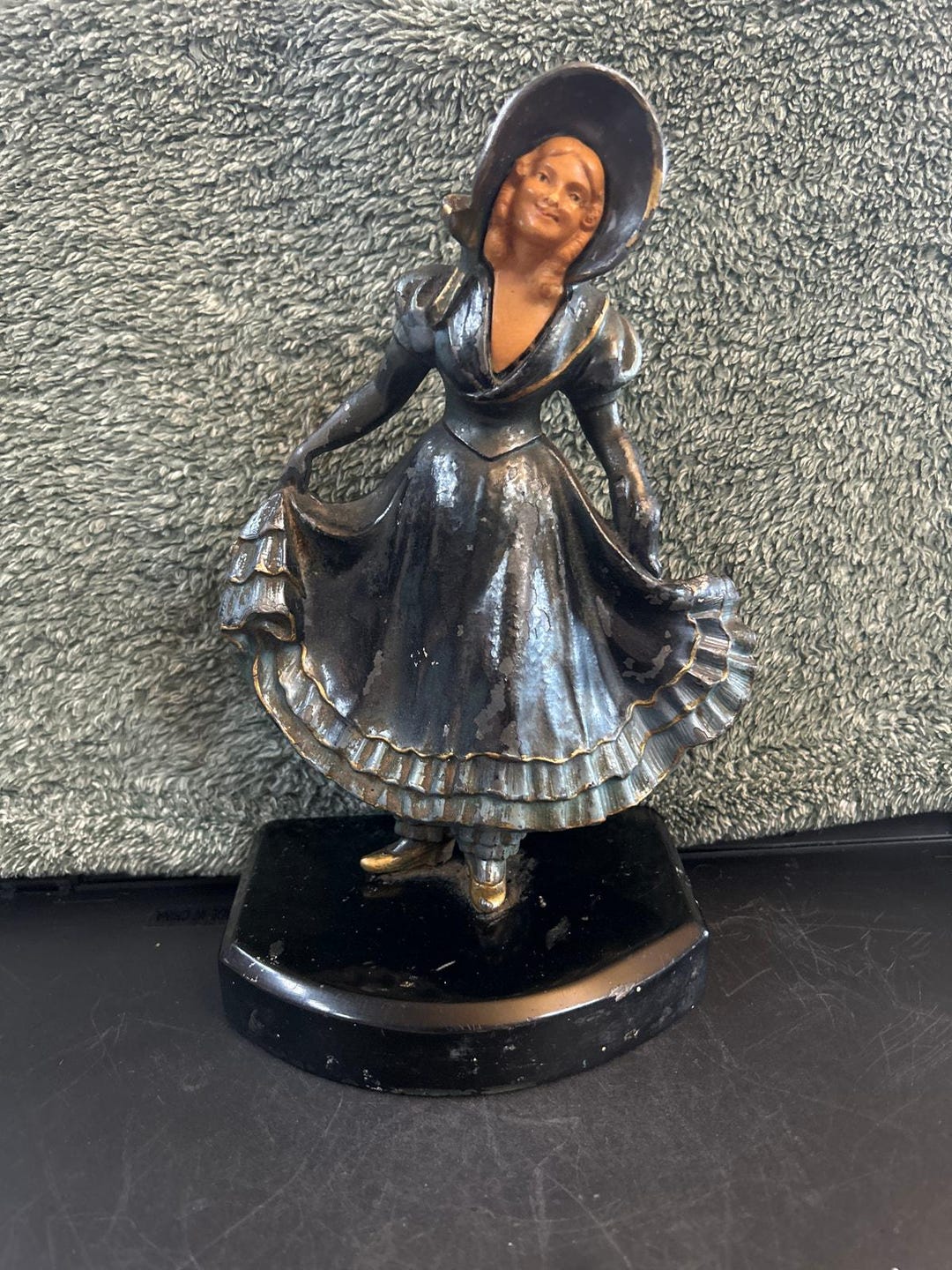 1930s JB Hirsch Cold Painted French Bronze Figure on Marble Pleased to ...