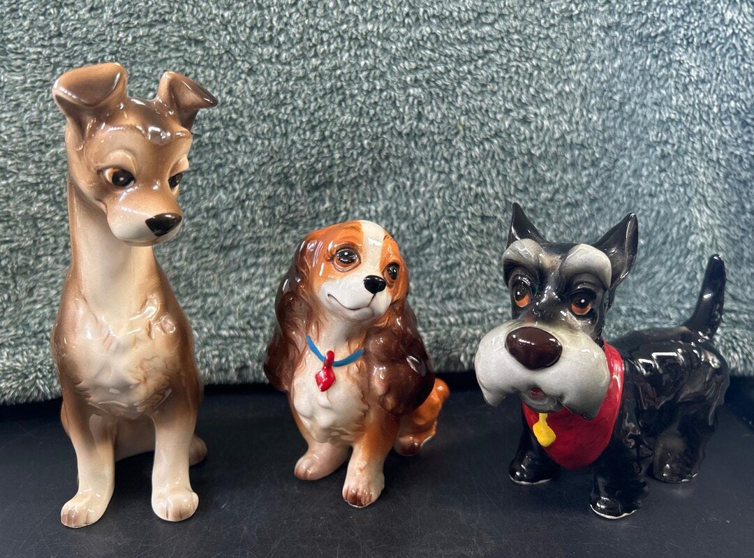 Walt Disney Productions Japan Lot Ceramic Lady Tramp Jock Figurines ...