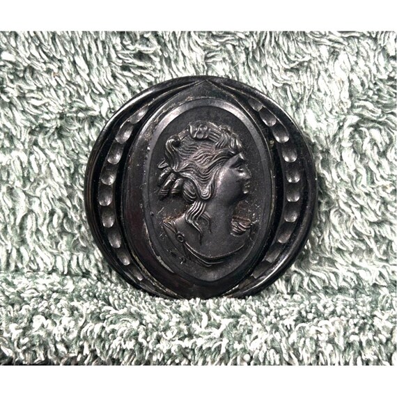 Antique Victorian Vulcanite Black Mourning Cameo Pin … - Gem