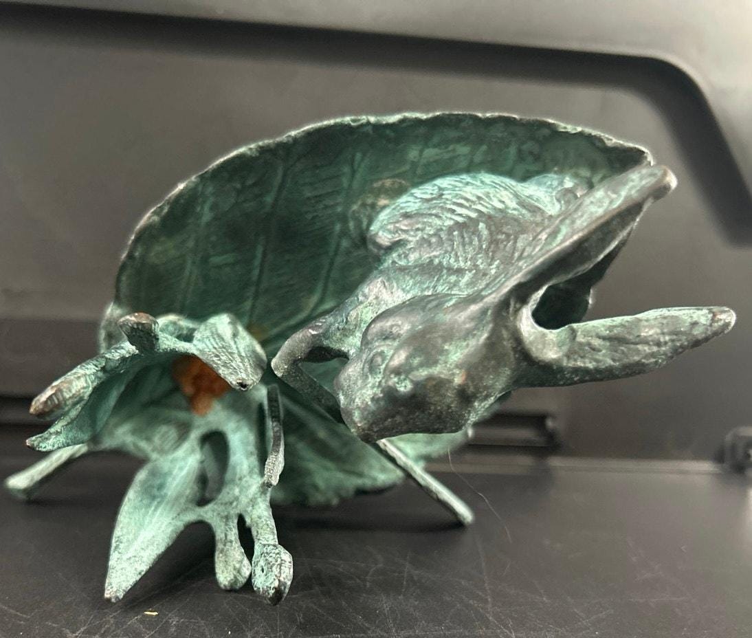 Andrea by Sadek Verdigris Brass Rowing Rabbit With Vase or Candle ...