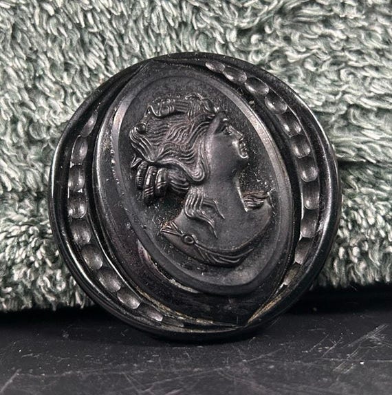 Antique Victorian Vulcanite Black Mourning Cameo Pin … - Gem