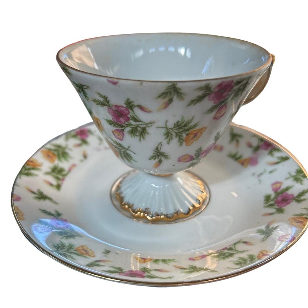 Japanese Tea Cup and Saucer 1950s Floral Pattern - Etsy