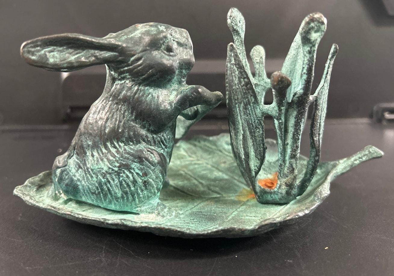 Andrea by Sadek Verdigris Brass Rowing Rabbit With Vase or Candle ...