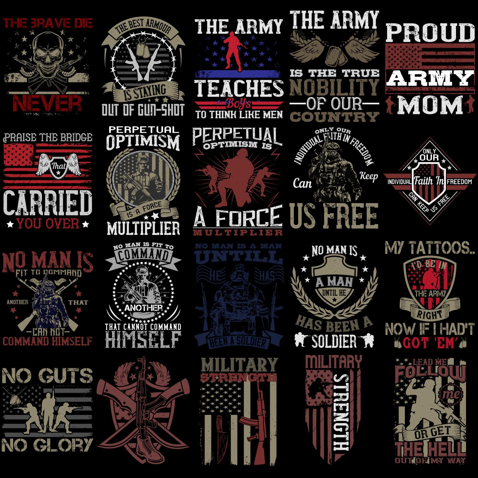 50 Military T-shirt Design Bundleai, EPS, JPG, Psd,svg,png Bold and ...