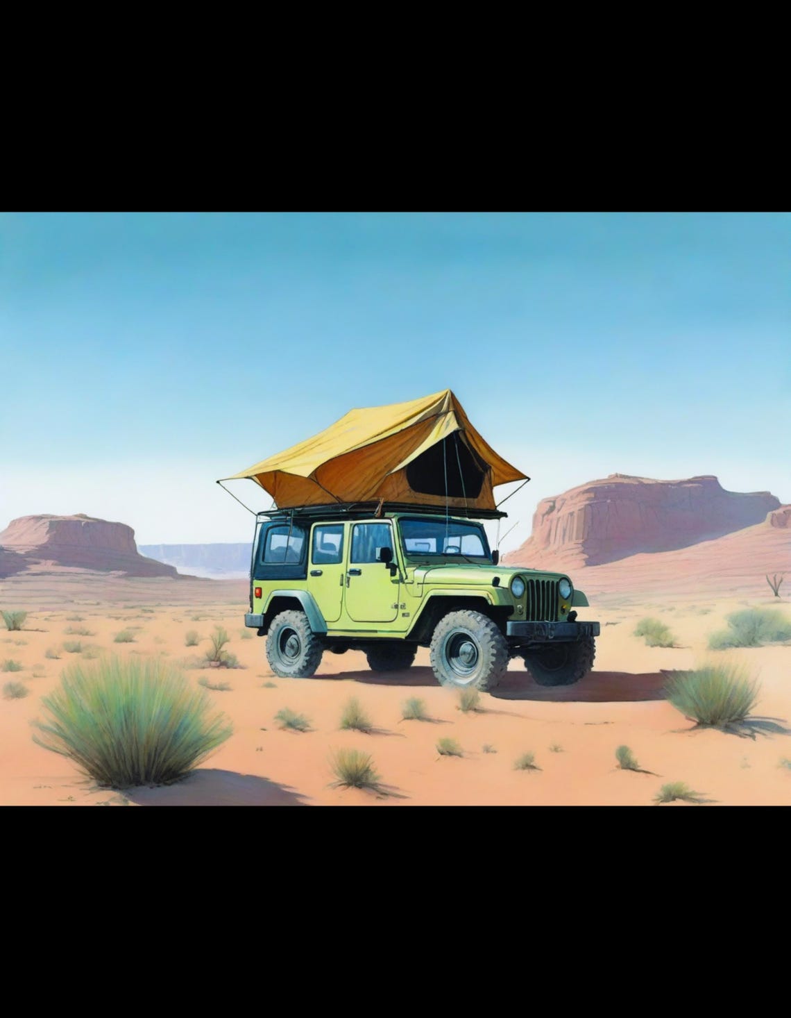 Green Overlanding Jeep and Roof Top Tent Desert Landscape Bent Rod - Etsy
