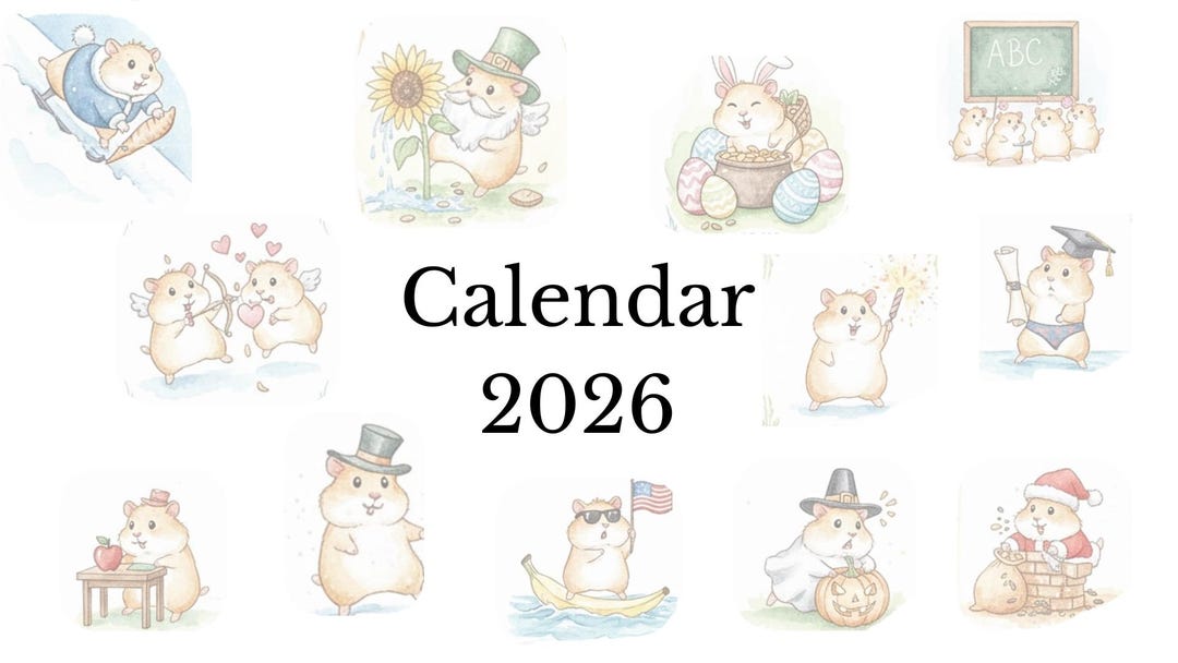 2026 Hamster Calendar, Watercolor Planner Digital Download (PDF) - Etsy