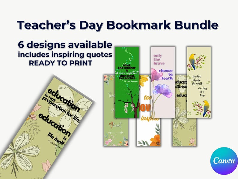 Teacher's Day Bookmarks Teacher's Day Gift Canva Ready to Print ...
