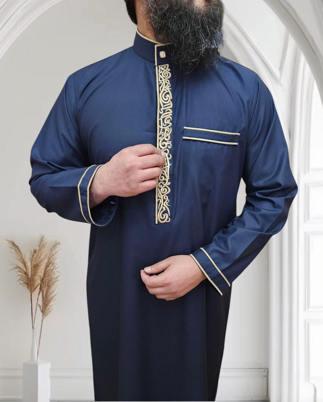 Men's Designer Thobe Jubba in High Quality Imported Fabric - Embroidery ...
