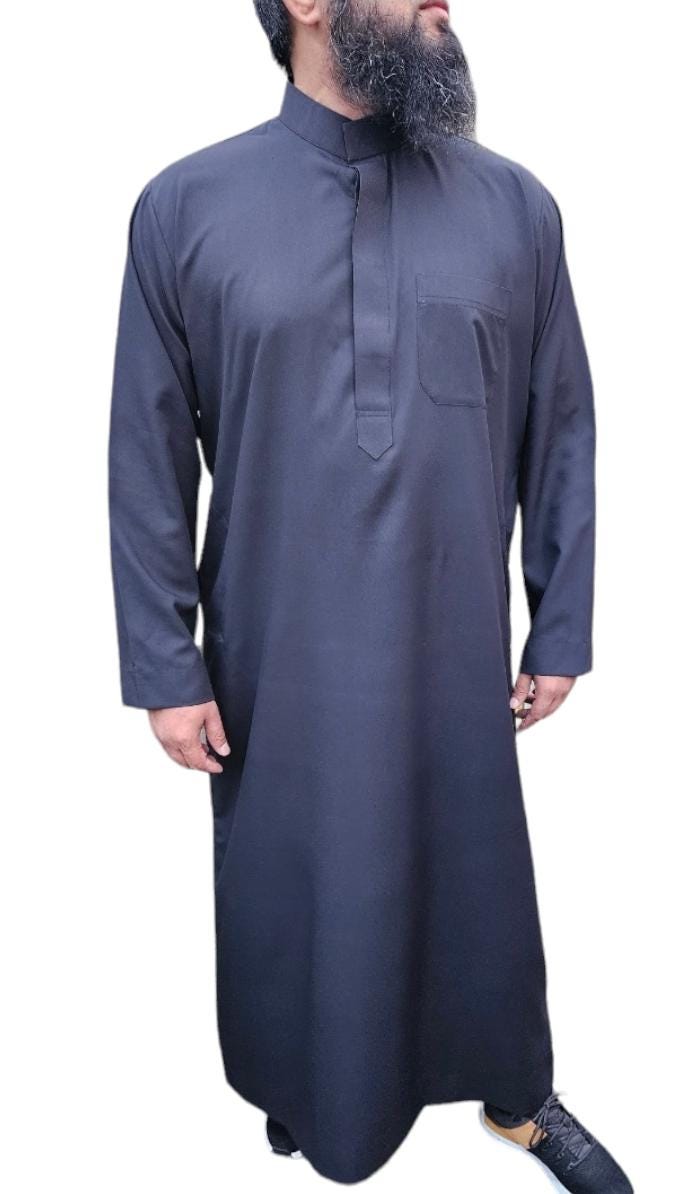 Mens Boys Thobe Jubba Madrassa Mosque Designer Collar Arab Hajj Umrah ...