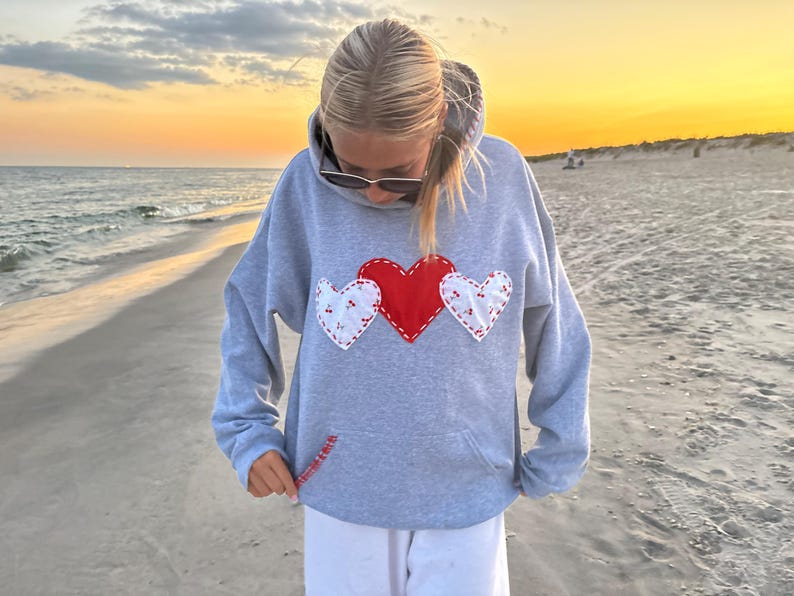 Hand Stitched Heart Hoodie Red Cherry - Etsy