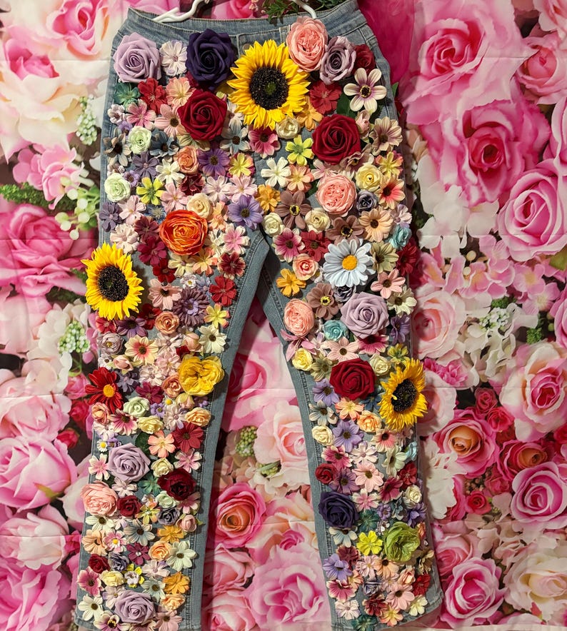 Custom Made Flower Jeans - Etsy