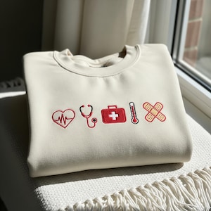 Medical Symbols Embroidered Sweatshirt, Healthcare Worker Crewneck ...