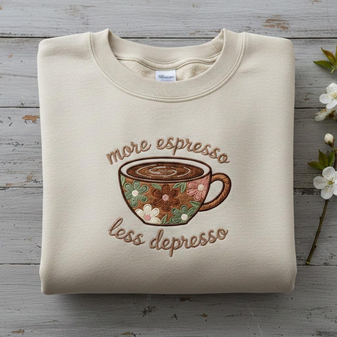 More Espresso Less Depresso Embroidered Sweatshirt, Floral Coffee Lover ...