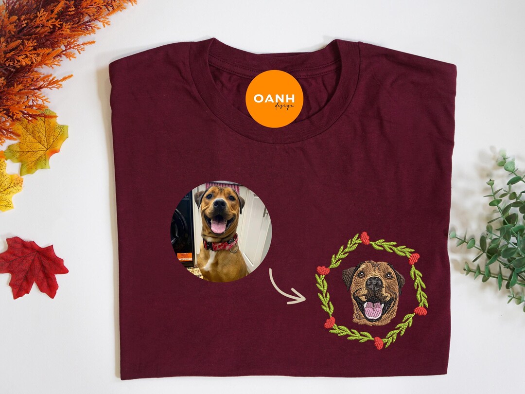 Tulip Wreath Custom Dog Portrait Embroidered Sweatshirt, Custom Pet ...