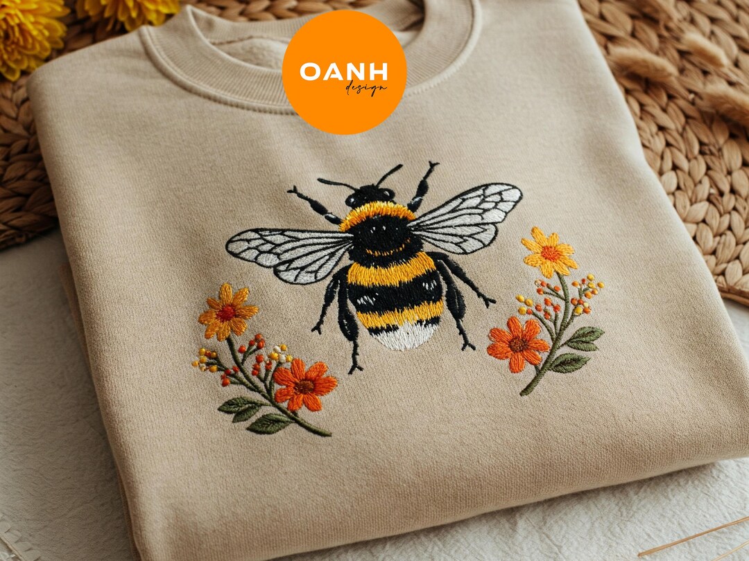 Embroidered Floral Bumble Bee Sweatshirt, Nature Lover Gift for Mother ...