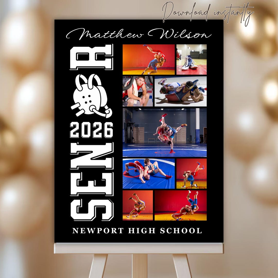 Personalized Wrestling Senior Night Poster Template, Photo Collage ...