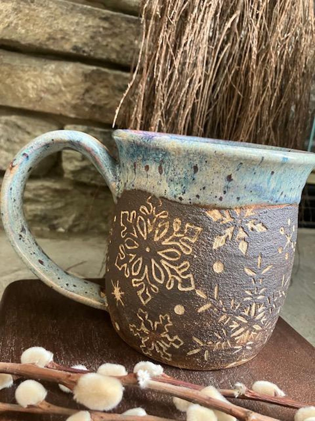 Snowflake Pottery Mug - Etsy