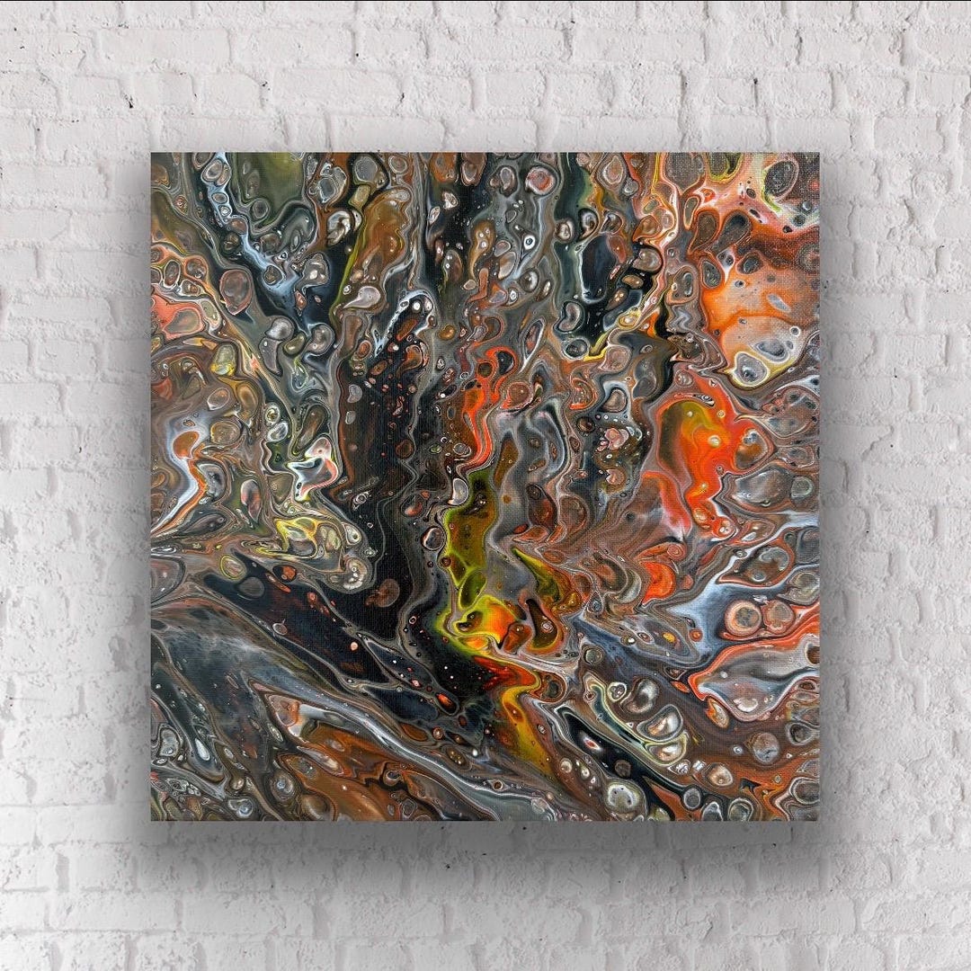 The Underground Lantern, Original Artwork, 12x12 Acrylic Fluid Art on ...