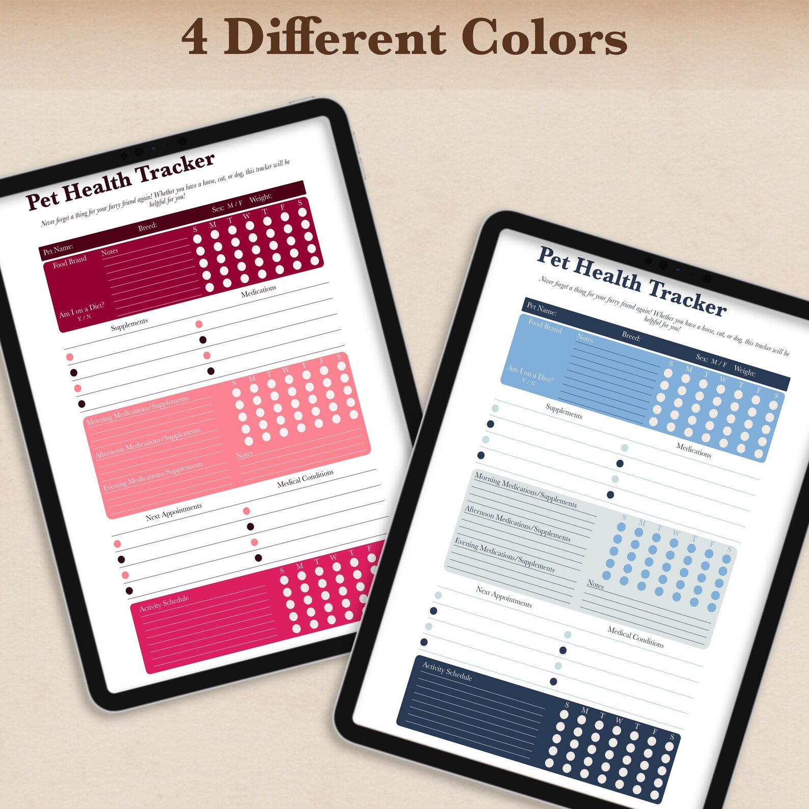 Digital Pet Health Tracker Medication Scheduler Customizable Log All ...