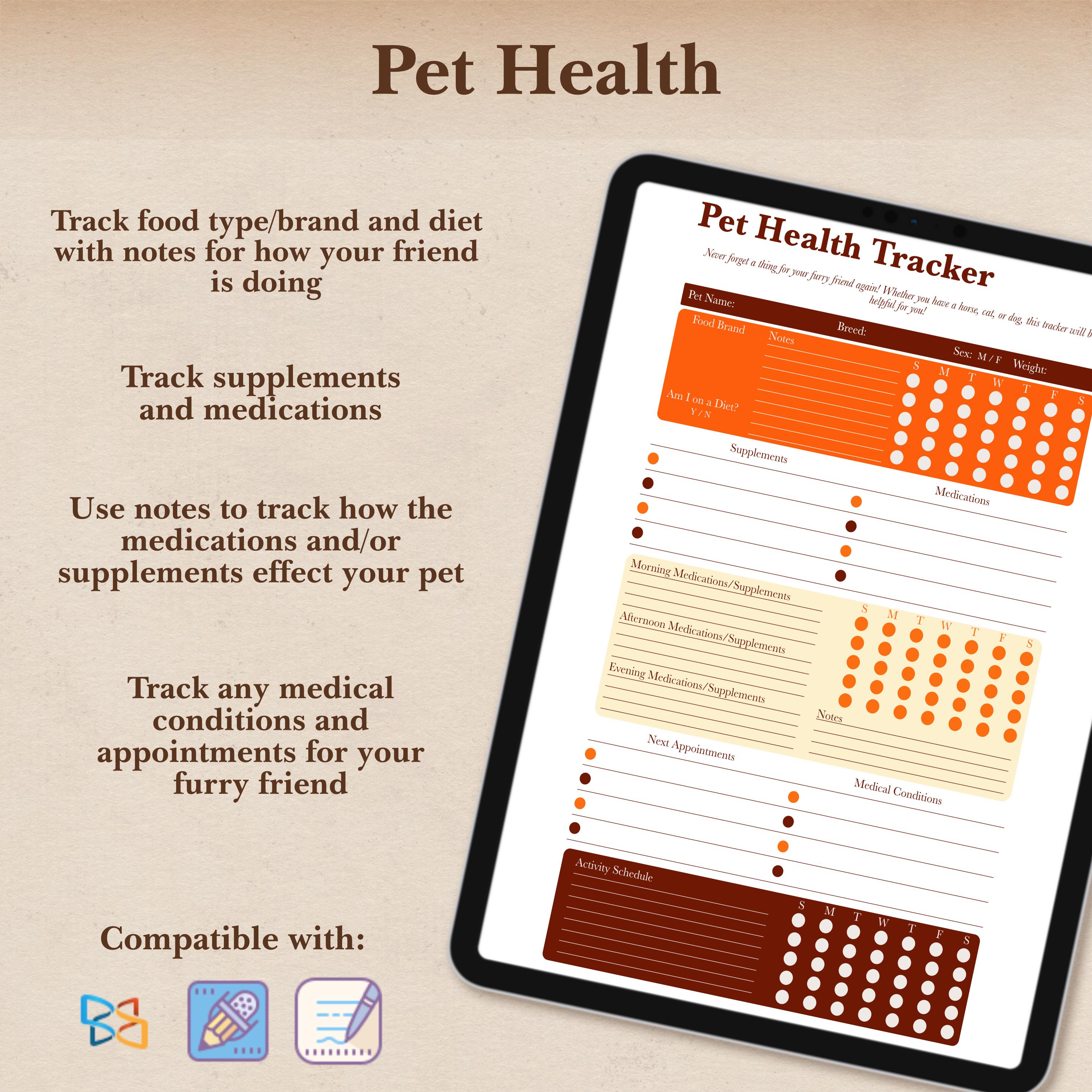 Digital Pet Health Tracker Medication Scheduler Customizable Log All ...
