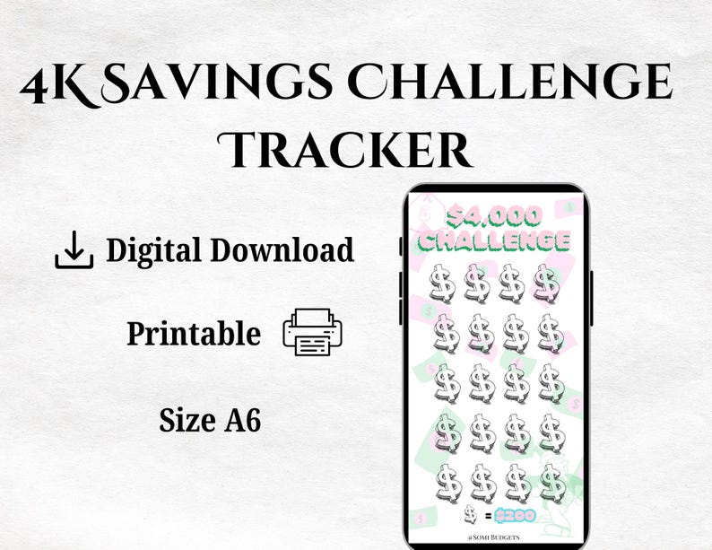 Printable 4k Savings Challenge | A6 | Digital Download - Etsy